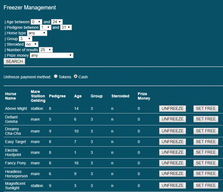 Freezer Management | The Official Hooves of Fire: Horse Racing Game Wiki