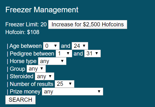 Freezer Management | The Official Hooves of Fire: Horse Racing Game Wiki